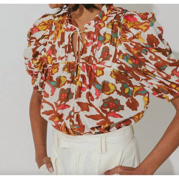 Cleobella | Tops | New Cleobella Zola Blouse In Burnt Orangewhite ...